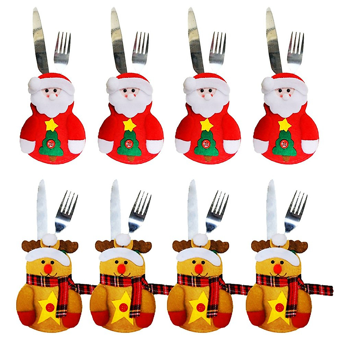 DegGod 8Pcs Christmas Tableware Holders Set, Santa Claus Elk Knife and Fork Bags Covers for Xmas New Year Party Dinner Table Decorations Ornaments (Elf)