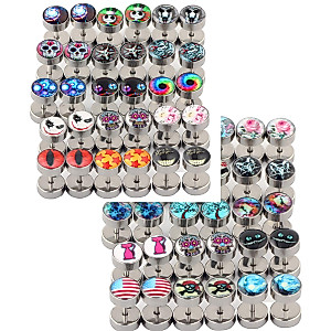 30PCS 8mm Stainless Steel SilverTapers Cheater Faux Fake Ear Plugs Gauges Stud Earrings Set By Random (mix style 15 pairs)