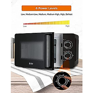 COMMERCIAL CHEF Small Microwave 0.7 Cu. Ft. Countertop Microwave with Mechanical Control, Black Microwave with 6 Power Levels, Outstanding Portable Microwave with Convenient Pull Handle