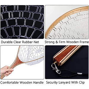 Fashionwu Fly Fishing Landing Net Trout Fishing Net, Soft Rubber Catch and Release Fish Net with Wooden Handle Frame, Gifts for Him