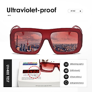 kimorn Sunglasses Womens Men Trendy Retro Sun Glasses Oversize Square Frame Shades K1571 (Red+Gradient Red Lens)