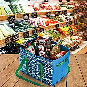 WUWEOT 4 Pack Reusable Grocery Bags, Large Shopping Bags Tote, Foldable Washable Storage Bins with Reinforced Bottom Heavy Duty Handles for Fruit Vegetable Clothes Toys and Picnic