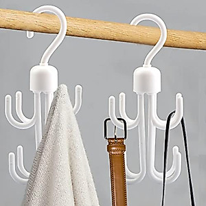 DEFUTAY Belt Hanger Scarf Tie Rack Holder Hook, 2 PCS Hangers for Closet,360 Degree Rotating Closet Clothes Hangers with 8 Claws for Hanging, Scarf,Hats, Towels,Bags, Shoes,Ties