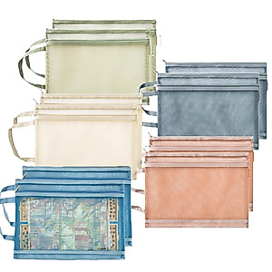 Primst Mesh Zippered Storage Bags, Colored Double Layer Nylon Pouch Bags for Building Blocks, Bead, Tool, Sewing, Art Crafts, Office Supplies, School Organizing Storage (10,A4-2layers)