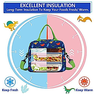 VONXURY Cute Lightweight Toddler Preschool Backpack and Insulated Lunch Bag for Boys,Blue Dinosaur