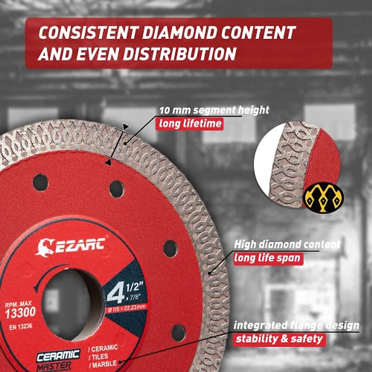 EZARC 4-1/2 inch Super Thin Diamond Blade, Diamond Saw Blades for Angle Grinder, 4.5" Tile Blade for Smooth Cutting Porcelain Ceramic Granite Marble Tile (2-Pack)