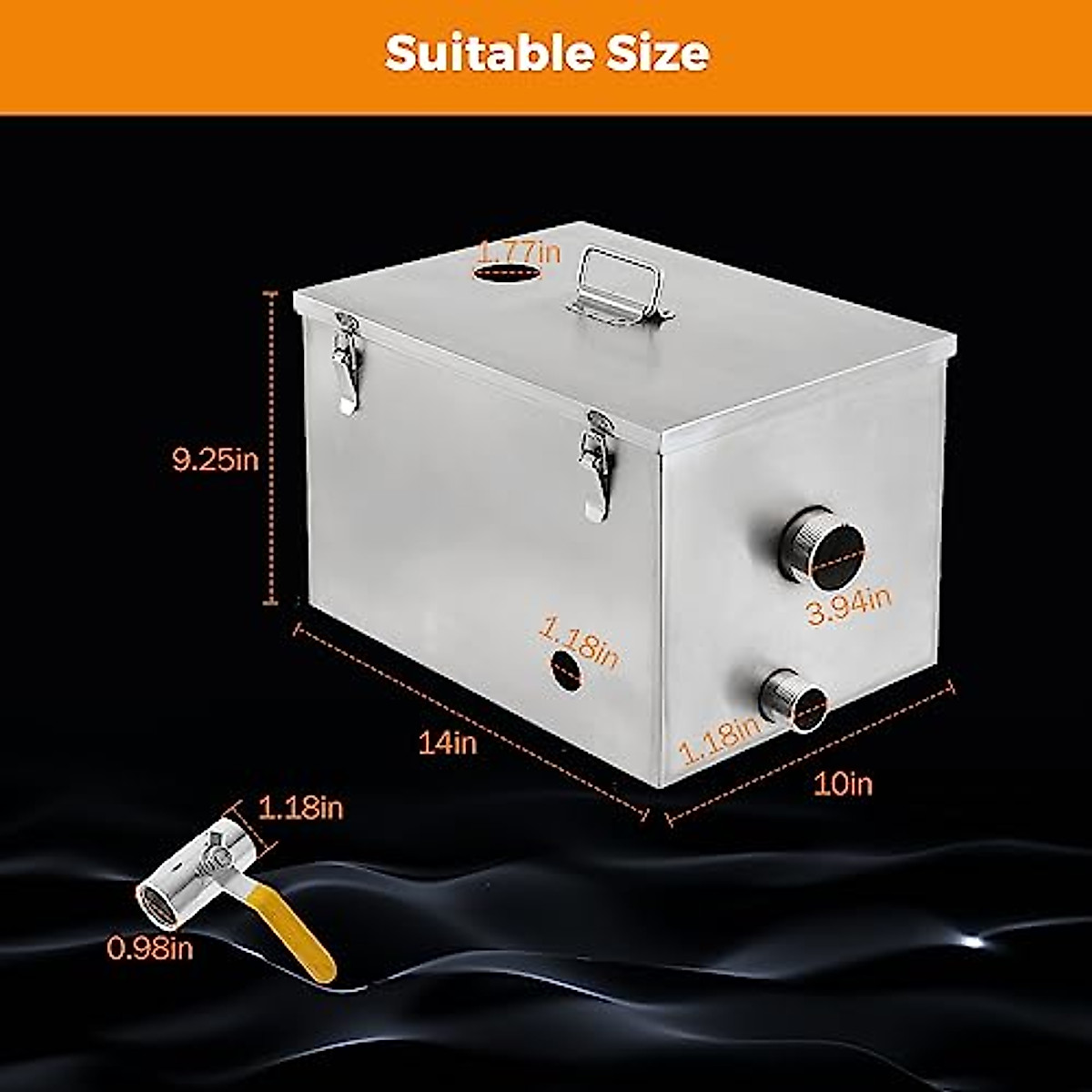 BEAMNOVA Commercial Grease Trap 8lbs Stainless Steel Interceptor Top Inlet for Restaurant Home Kitchen Tools, 13.98" x 10" x 9.25"(L*W*H)