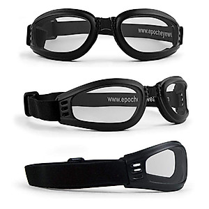 2 Pairs Epoch Padded Folding Motorcycle Riding Goggles Black Frame Clear and Smoke Lenses