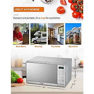 COMMERCIAL CHEF 0.7 Cu Ft Microwave with 10 Power Levels, 700W Microwave with Digital Display, Countertop Microwave with Child Safety Door Lock, Programmable with Push Button, Stainless Steel