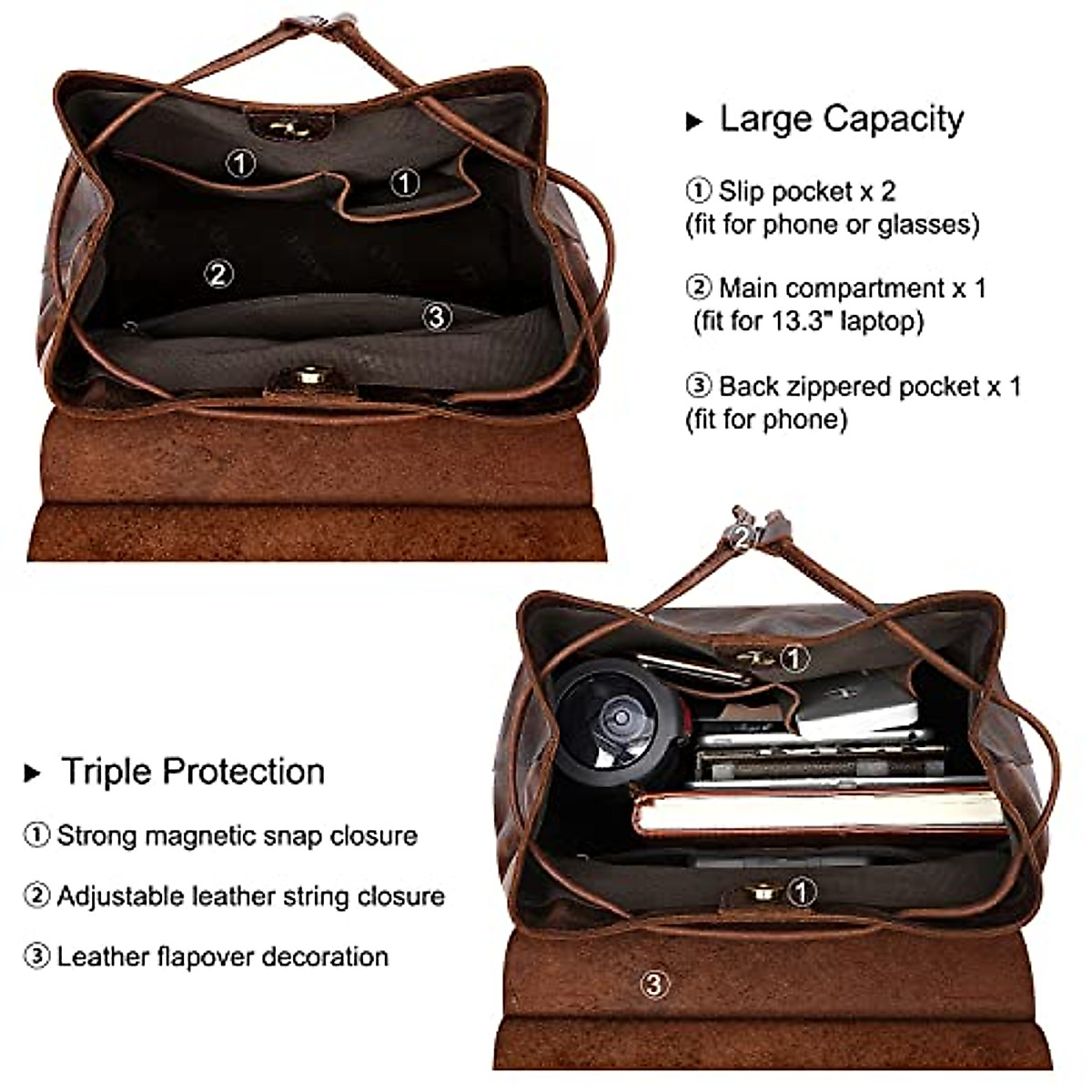 S-ZONE Women Vintage Genuine Leather Backpack Fashion Rucksack Schoolbag Travel Daypack with Luggage Sleeve