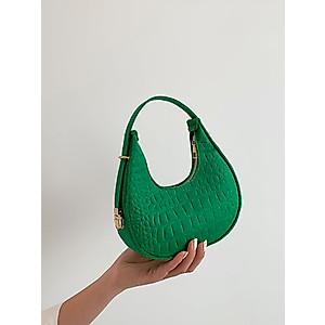 Verdusa Women's Crocodile Embossed Felt Faux Leather Shoulder Hobo Bag Green One Size