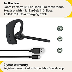 Jabra Perform 45 Ear Hook Mono Bluetooth Headset - Advanced Ultra-Noise-Cancelling Microphone, Push-to-Talk Functionality, Face2Face Mode and Discreet Design - Black