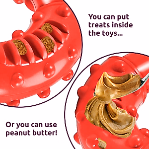 SIMENA Heavy Duty Dog Chew Toy, Natural Teething Toy for Medium Breeds, Tough Durable Chewy Toy, Teeth Cleaning Tough Dog Toys (Ring, Red)
