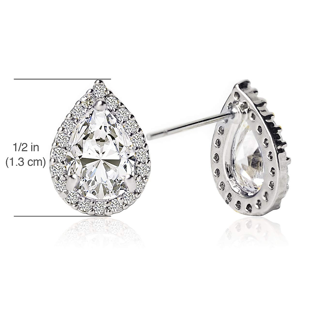 A+O Wedding Bridesmaid Jewelry Gift - Pear Teardrop Stud Earrings in Silver