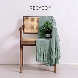 RECYCO Throw Blanket Soft Cozy Chenille Throw Blanket with Fringe Tassel for Couch Sofa Chair Bed Living Room Gift (Sage, 50'' x 60'')