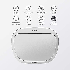 NINESTARS DZT-80-35 Automatic Touchless Infrared Motion Sensor Trash Can, 21 Gal 80L, Heavy Duty Stainless Steel Base (Oval, Silver/Brush Lid) Trashcan, SS