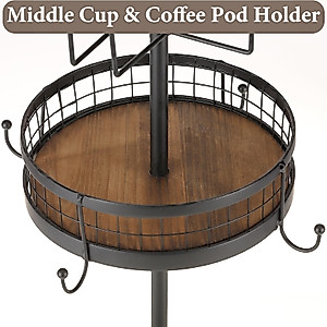 Coffee Cup Tree Coffee Mug Holder Tree Stand 4 Tiers Coffee Cup Stand with 12 Mug Hooks Mug Rack Countertop with Storage Basket Coffee Mug Tree for Counter with Wooden Handle Perfect for Bar Kitchen