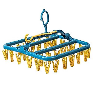 Radefasun Clip and Drip Hanger with 32 Clips Plastic Swivel Hook Portable Folding Drying Rack Baby Clothes Hanger Foldable Travel Accessories for Socks Bras Lingerie Towels Underwear Gloves