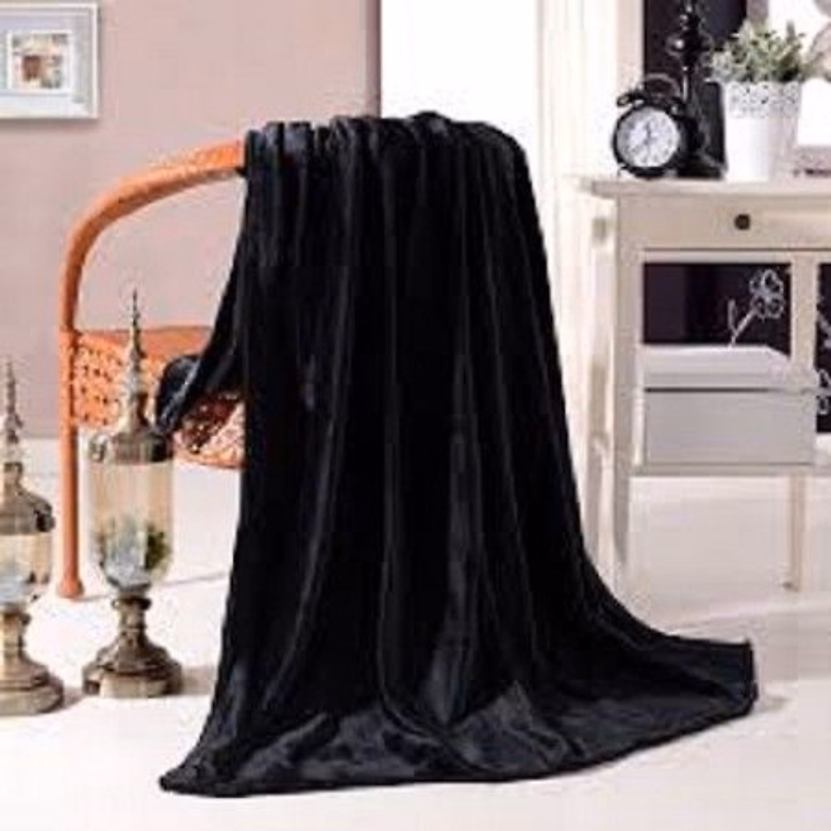 Throw Size Blanket 50" x 60", Very Soft Cozy Warm, Plush Fleece Portable Blanket, Lightweight Microfiber Solid Color Blanket, Machine Wash, Throw Blanket Black