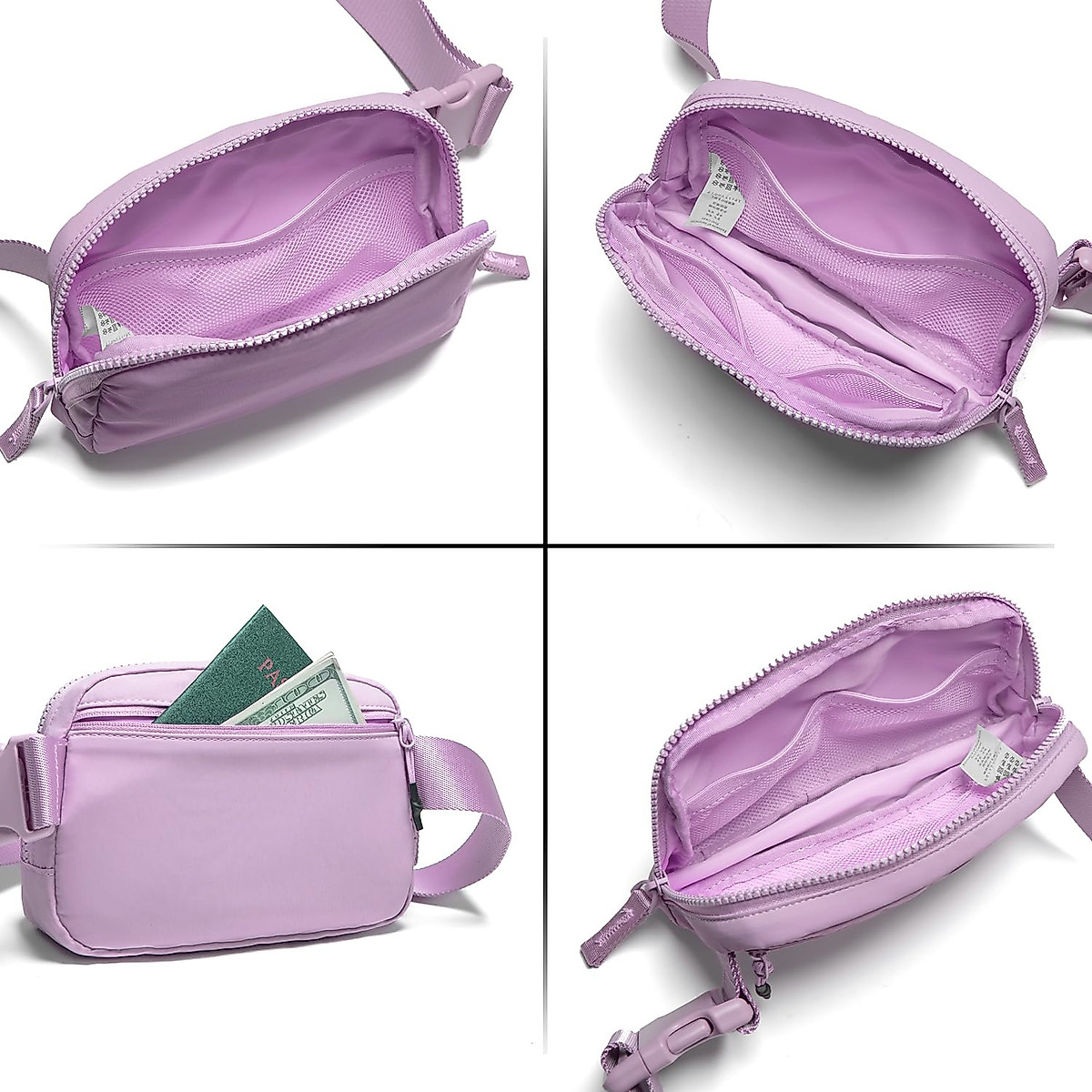 Belt Bag for Women Two-Way Zipper Cross Body Fanny Pack Fashion Waist Packs Everywhere Belt Bag with Adjustable Strap Gifts for Teen Girls Women Men (Lavender)