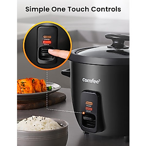 COMFEE' Rice Cooker, 6-Cup Cooked/3-Cup Uncooked, Removable Non-Stick Bowl, for Soups, Stews, Grains&Oatmeal, One Touch, Black
