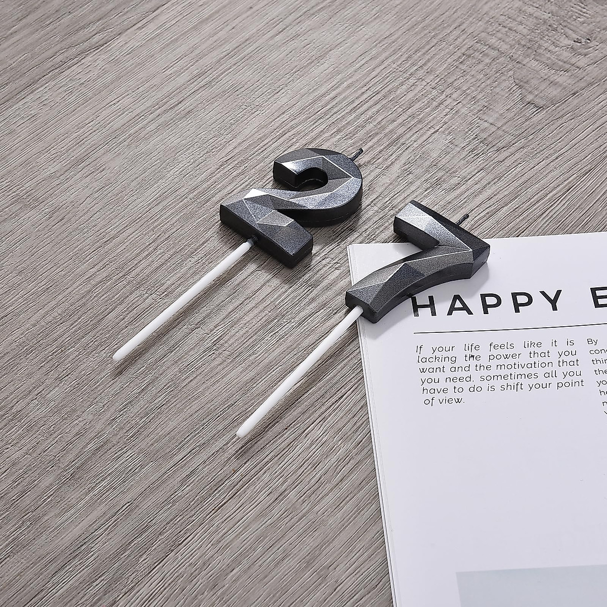 2 inch Black 27 Birthday Candles, 3D Diamond Number 27th Cake Topper for Boys Girls Birthday Party Decorations Theme Party