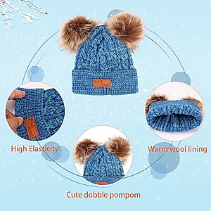 Winter Beanie Hat Scarf Gloves Set for Kids, Winter Warm Set Knitting Cap Neck Warmer Gloves for Girls Boys 2-10 Year (Blue)