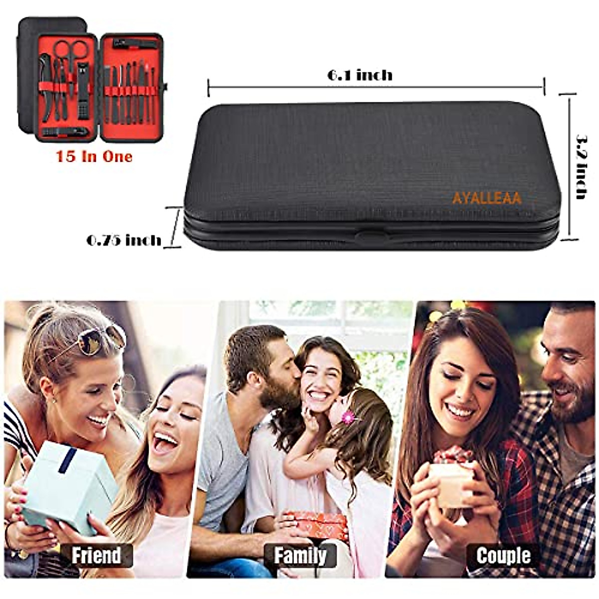 Manicure Set Pedicure Nail Clipper kit 15 In 1 Professional Grooming Care Tools Nose Hair Scissors File Best Gift with Luxurious Case for Man Women (Red)