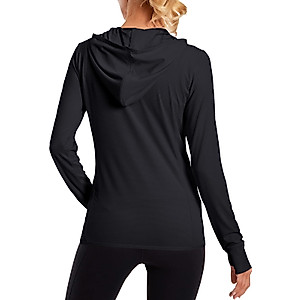 Women's UPF 50+ Sun Protection UV Jacket - Zip Up Hoodie Long Sleeve Hiking Fishing SPF Performance Shirt with Thumbhole Black