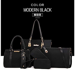 AlwaySky Women Shoulder Bag 6 PCS Top-Handle Handbag Tote Purse Wallet Key Case Set (Black)