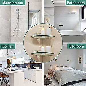 WAKLOND Bathroom Shelves, 2-Tier Bathroom Glass Corner Shelf Wall Mounted ,Tempered Glass Shelf for Storing Seasoning Bottle/Brush/Shower Gel/Soap/Shampoo
