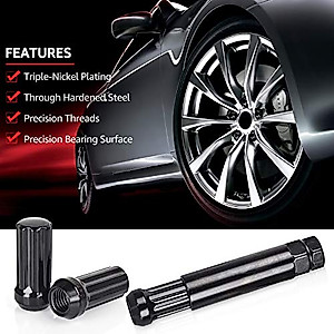 PUENGSI 14mmx2.0 Wheel Lug Nuts,32Pcs + 2 Keys M14x2.0 Thread Black Spline Forged Steel Lug Nuts, Conical/Cone Seat Compatible for Ford Excursion F-250 Super Duty F-350 Super Duty 1999-2004