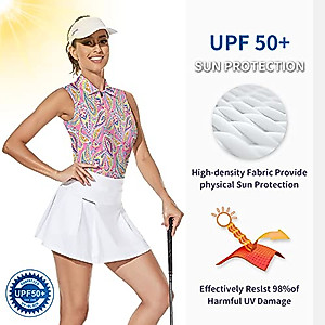 Soneven Women's Golf Shirts Sleeveless Floral Athletic Polo Shirts Moisture Wicking Tennis Shirts Paisley