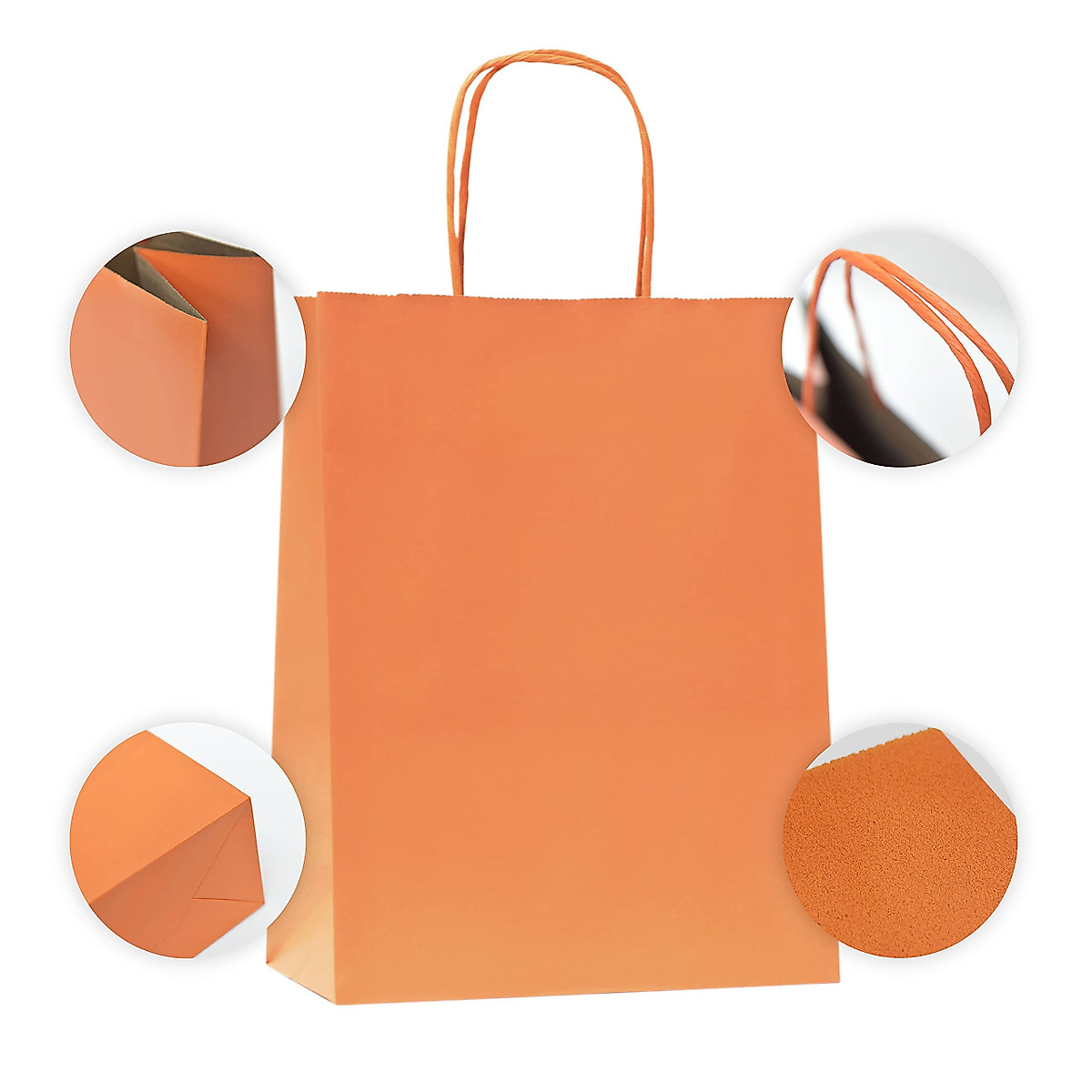 Nexmint Orange Gift Bag 8"x10.5": 24 Pack Bulk Medium Kraft Paper Bags with Handle. Great for Halloween, Birthday, Holiday Party, Autumn Festivities, Favors, Goodie, Candies, Shopping, Business, Retail