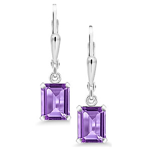 Gem Stone King 925 Sterling Silver 8X6MM Emerald Cut Gemstone Birthstone Leverback Drop Dangle Earrings For Women
