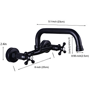 Matte Black Wall Mounted Bathroom Rainfall Shower Faucet System Set Mixer 8’’ Round Head 2 Cross Handles Bathtub Hand Spray Kitchen Faucet 8’’ Center 9’’ Spout Reach 2 Cross Handle Kitchen Sink Faucet