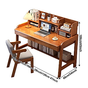 Solid Wood Writing Desk, Mid-Century Modern Computer Desk with Hutch and 2 Drawers,Simple Study Table Home Office Workstation with Open Storage Shelf(80x60x105cm(31x24x41in), Wood)