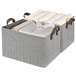 TOPIA HOME Storage Baskets for Shelves with Metal Frame, EXTRA LARGE, 2-Pack Closet Organizers and Storage Bins for Organization, Collapsible Rectangle Fabric Organizing Boxes, Gray, TP05G
