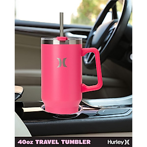 Hurley Tumbler Thermos - 40oz Double Wall Vacuum Insulated Travel Mug with Handle - BPA Free Stainless Steel Water Bottle - Leak Proof Hot and Cold Coffee Car Cup, Size 40 Ounces, Solid Candypop