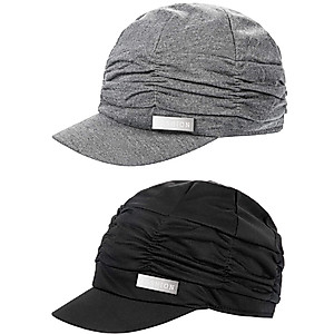 2 Pieces Women Newsboy Cabbie Cap Beret Hats Bamboo Baseball Cap Cotton Painter Visor Hats for Women (Black, Grey)