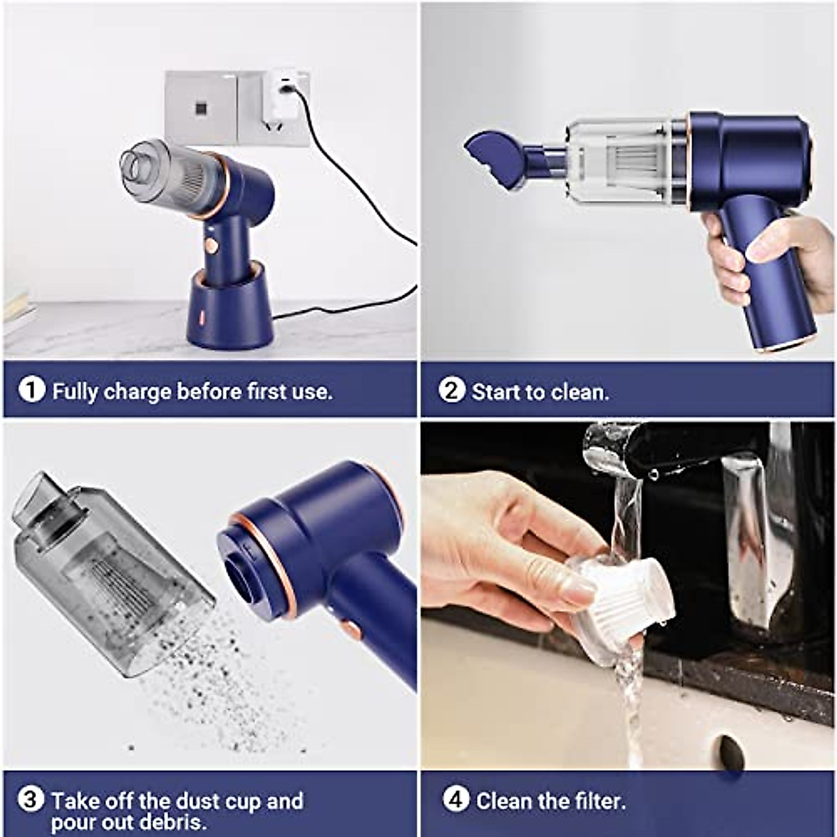 Aorika Car Vacuum Cleaner Cordless, Handheld Vacuum&Air Duster, 9000PA Suction 120W High Power Wet/Dry Use Vacuum Cleaner with Multi-nozzles and Floor Brush for Vehicle/Home/Office, Pet Hair