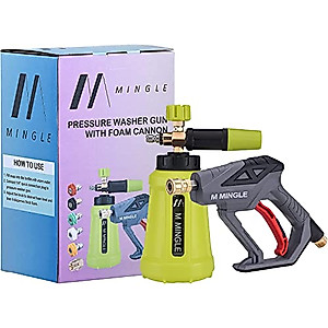 M MINGLE High Pressure Washer Gun Snow Foam Lance, 4000 PSI Cannon Foam Blaster Power Washer with 1/4" Quick Connector, Car Wash Foam Cannon Kit with 5 Pressure Washer Nozzle Tips, 1 Liter