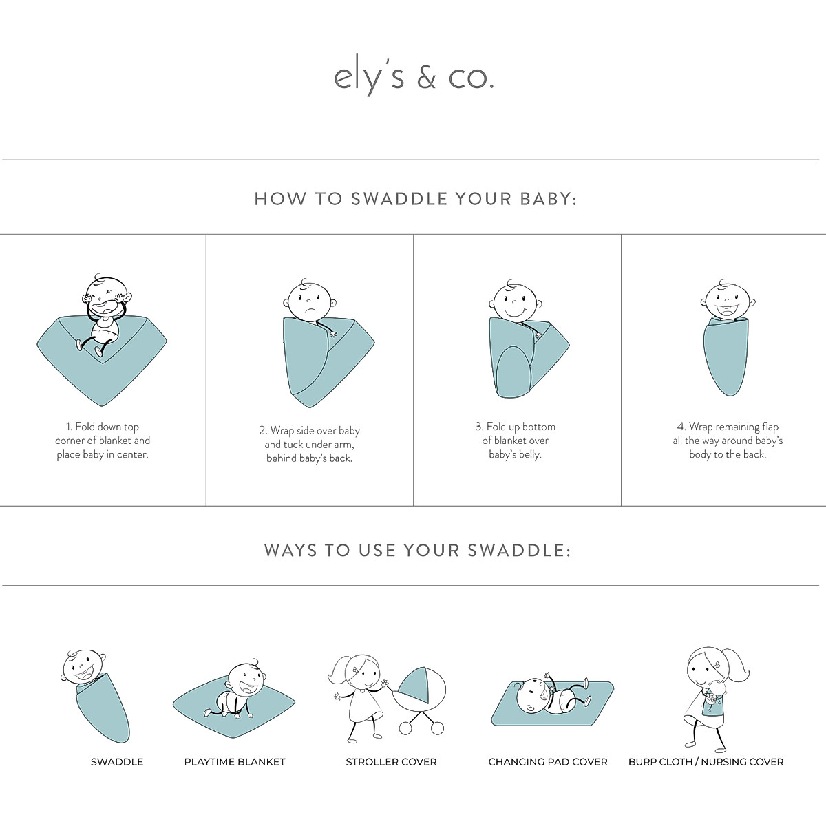 Ely's & Co. Muslin Swaddle Blanket 100% Soft Muslin Cotton 3 Pack 47"x 47" (Black & White)