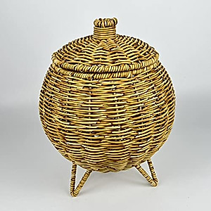 Colcolo Retro Style Rattan Round Serving Basket with Lid Handmade Woven Art Decor Storage Tray Bouquets for Organizing Home Decorative Tabletop, Imitation Rattan