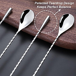YeeTeching 12 Inch Stainless Steel Cocktail Stirrer,Bartender Spoon Long Handle Spiral Design Mixing spoon for Home Drink and Small Twisted Bar Spoons Silver-2pack