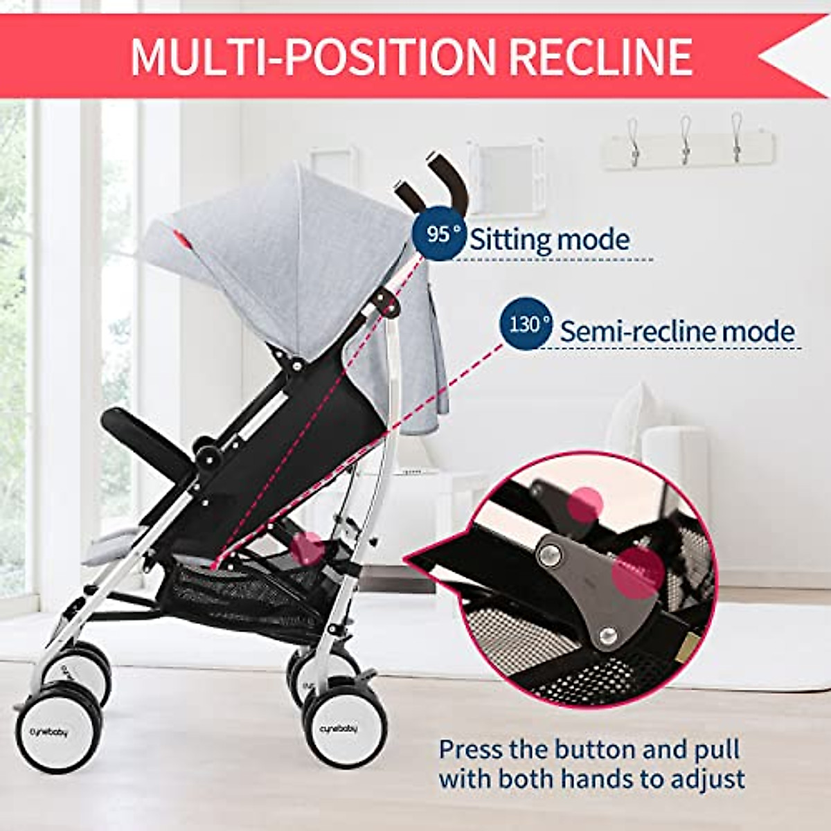 Umbrella Baby Stroller Lightweight Compact Stroller All Terrain Convenience Carriage Stroller Travel Tall Pram for Toddler Big Kids Single Stroller (Bright Grey)