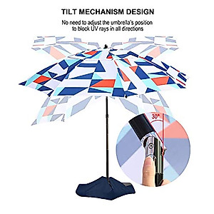 TOTEBOX Beach Umbrella, 7.5ft Portable Patio Sunshade Umbrella UPF 50+ Protection with Tilt Sand Anchor Carry Bag and Sand Bag for Yard and Pool