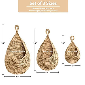 Crandek Boho Jute Hanging Basket - Wicker Hanging Fruit Basket for Fresh Produce Storage, Vegetable Keeper for Potato, Onion Garlic, Plant Holder - Handmade Kitchen Pantry Organizer (3 Size Pack)