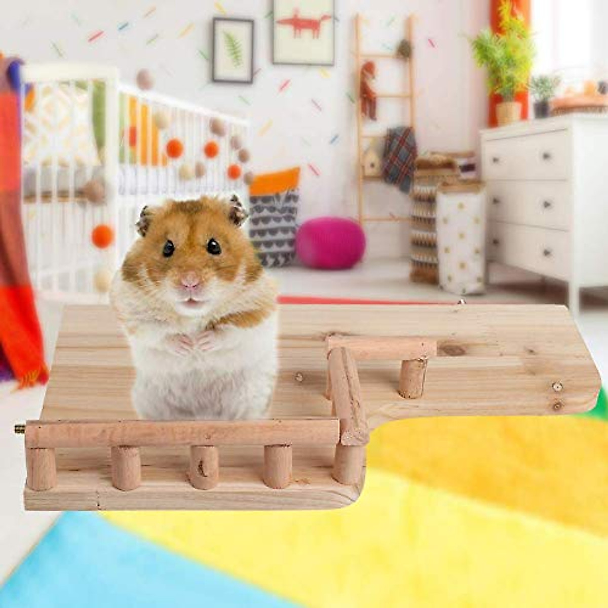 Birdcage Stands Hamster Climbing Platform, Wooden Rest Platform with Railing Small Pet Wooden Toys for Guinea Pig Chinchilla Small Animals Climbing