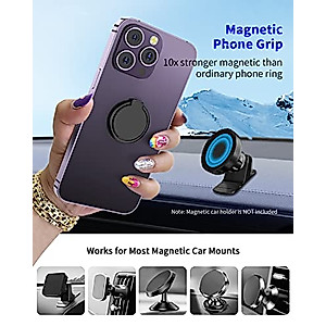 Nicwea Magnetic Phone Grip [4 Strong Magnets] Mount for All Metal Surface, Ultra-Slim Metal Phone Ring for Magnetic Car Holder Compatible with iPhone 14/13/12 Pro Max, Samsung & Any Phones, Black